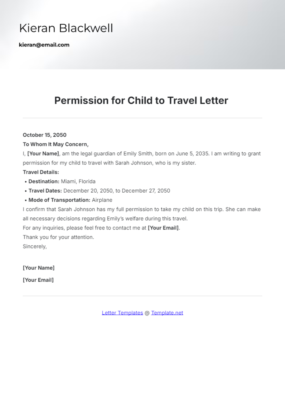 Free Permission Letter Templates Editable And Printable Free Permission Letter Templates Editable And Printable