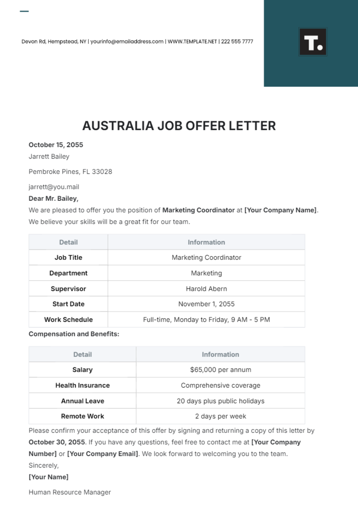 Temporary Employment Offer Letter Sleeve Infoupdate