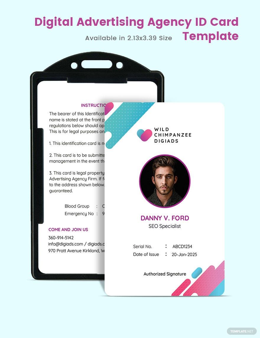 Free Simple Advertising Agency ID Card Template - Illustrator, Word ...