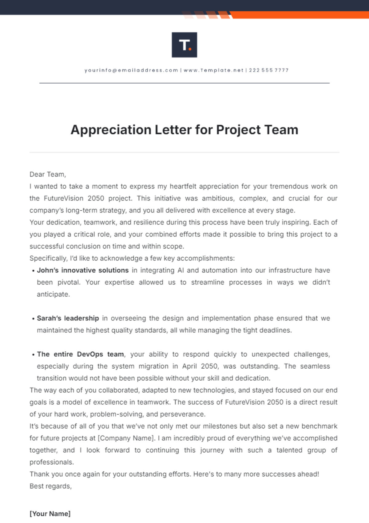 Team Appreciation Letter Templates Infoupdate