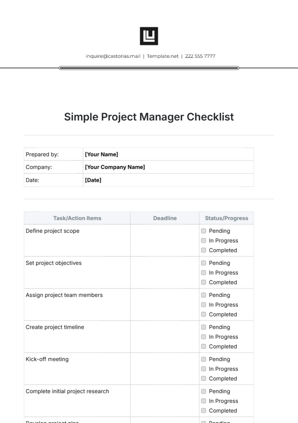 Free Professional Checklist Templates Editable And Printable