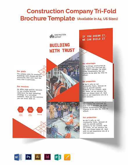 Construction Company Brochure Template - Illustrator, InDesign, Word ...