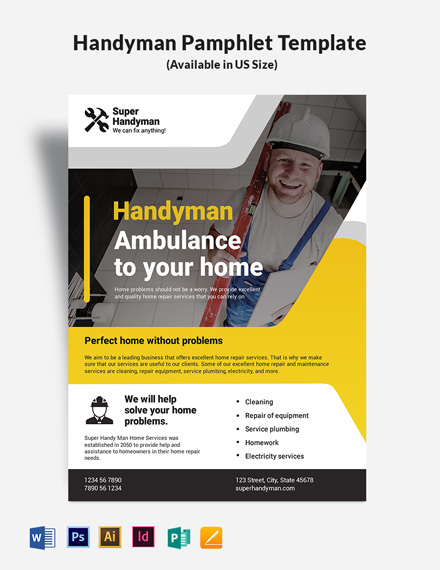 Free Handyman Pamphlet Template Illustrator InDesign Word Apple Pages PSD Publisher 