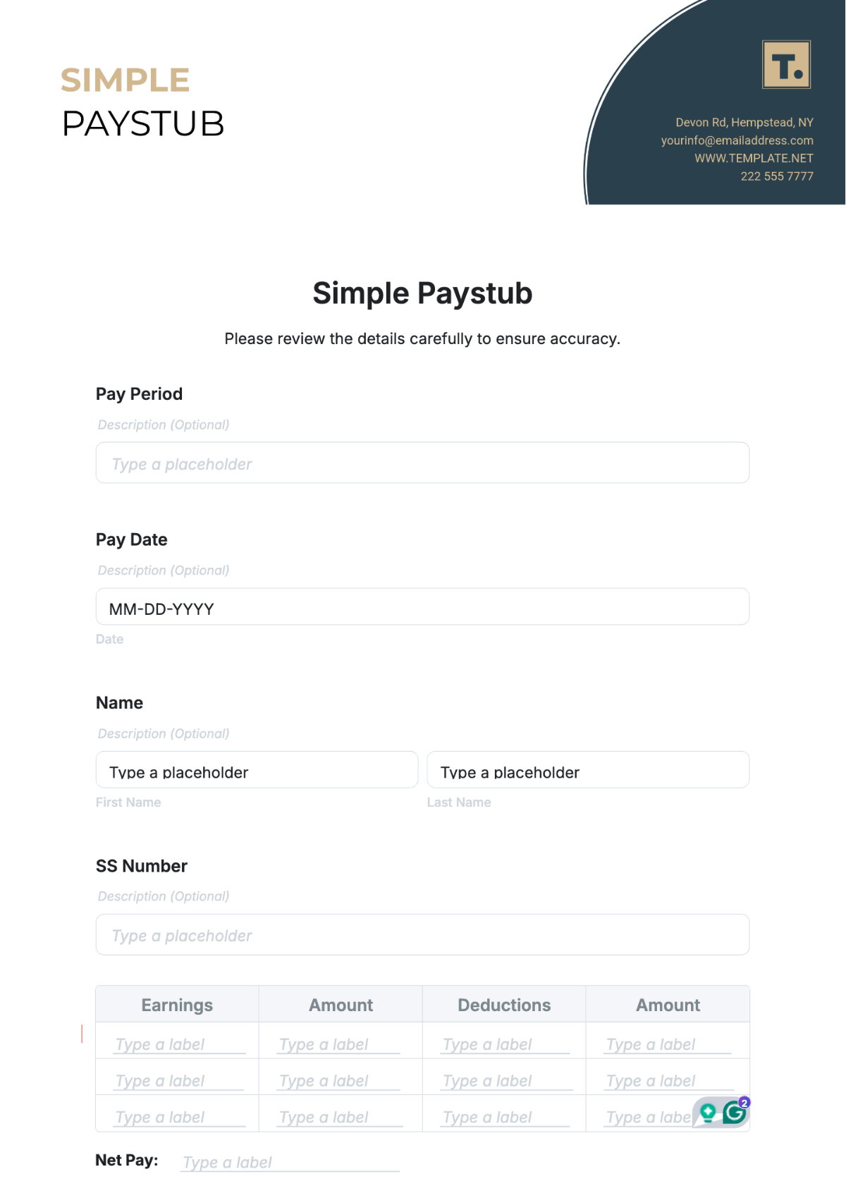 Free Simple Paystub Template To Edit Online