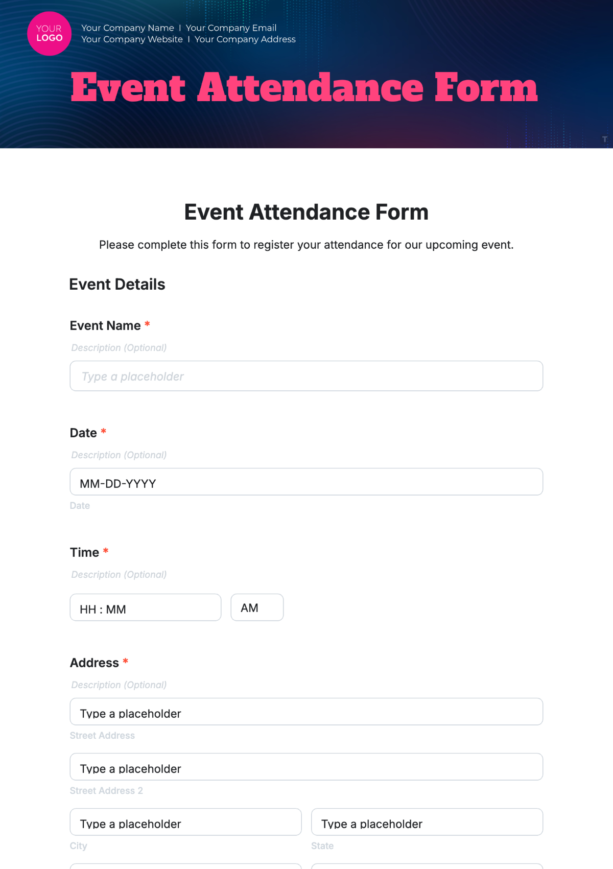 Free Event Form Templates To Edit Online
