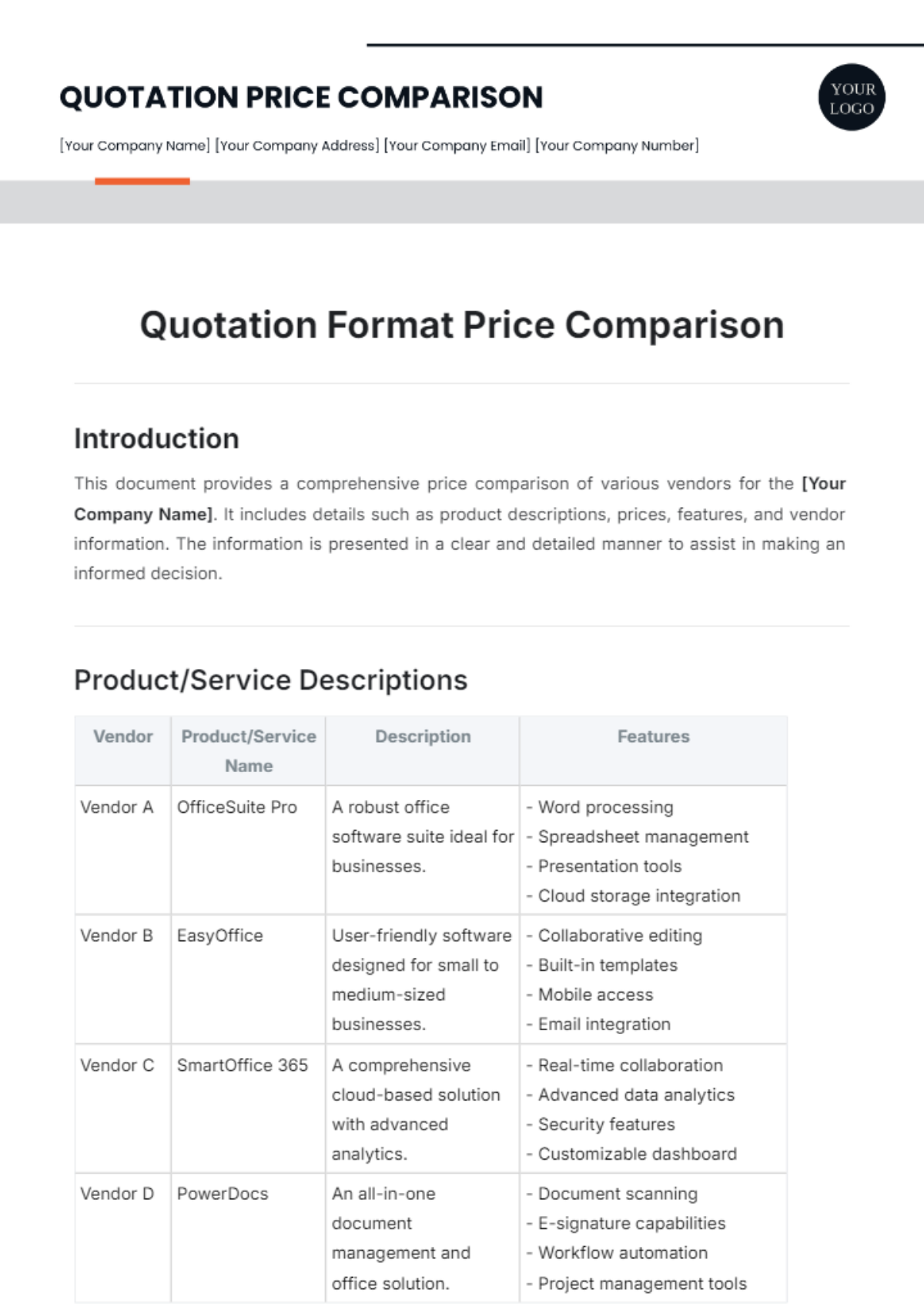 Free Quotation Format Price Comparison Template To Edit Online