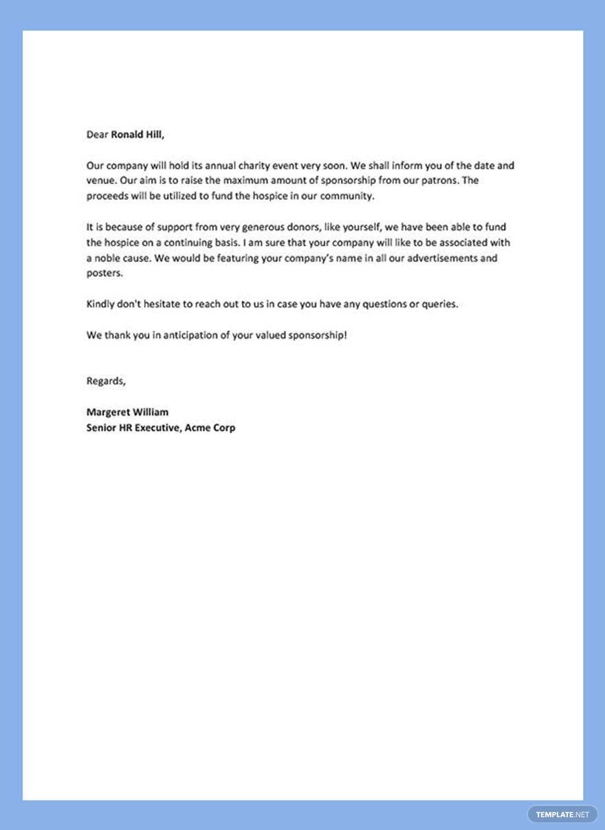 Free Sponsorship Letter Format Word Google Docs PDF Template