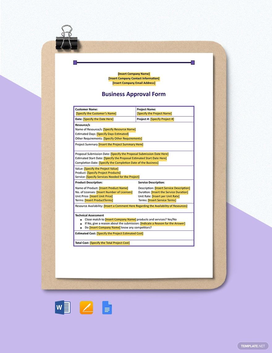 Business Approval Form Template Download In Word Google Docs Apple Pages Template