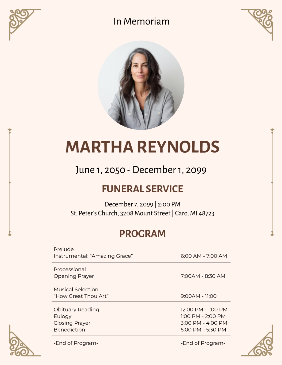 Free Funeral Program Template To Edit Online
