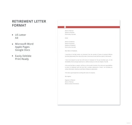 Retirement Letter Example in Microsoft Word, Apple Pages, Google Docs ...