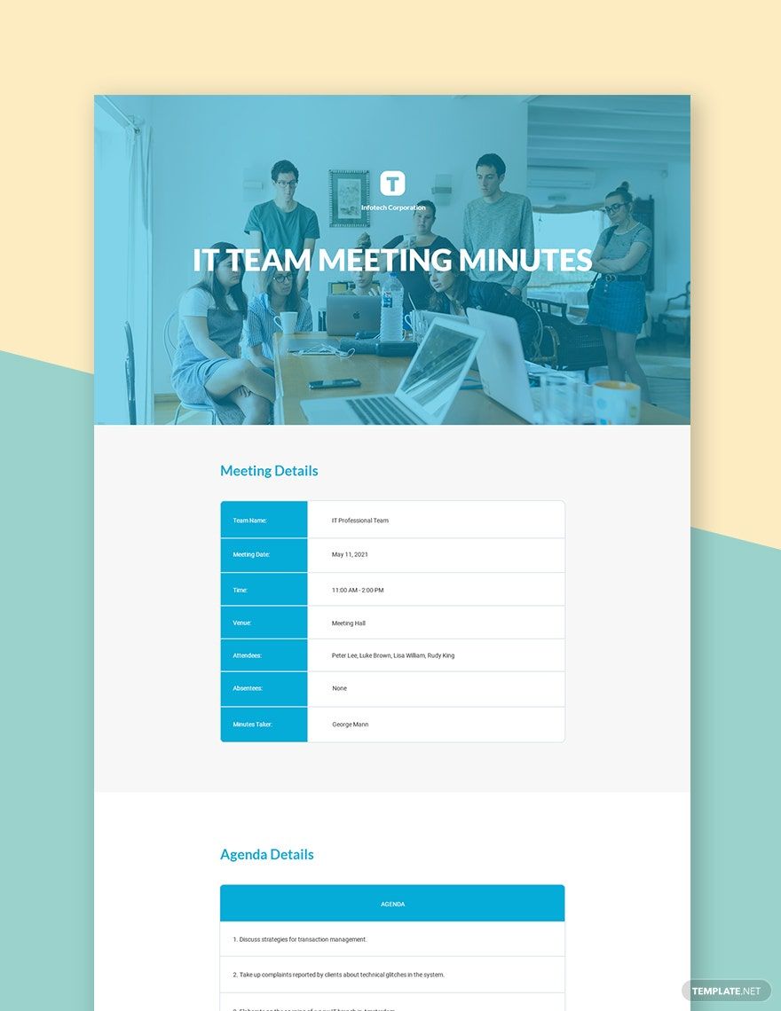 Free Simple Team Meeting Minutes Template - Google Docs, Word, Apple ...