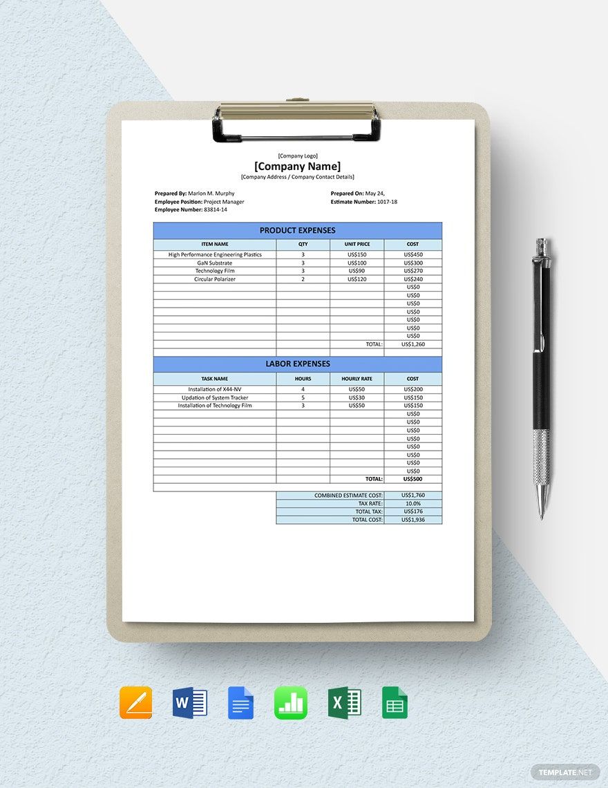 Free Sample IT Company Estimate Template Google Docs Google Sheets 