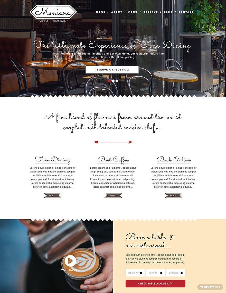 Cafe Restaurant WordPress Theme Template Download In Wordpress 