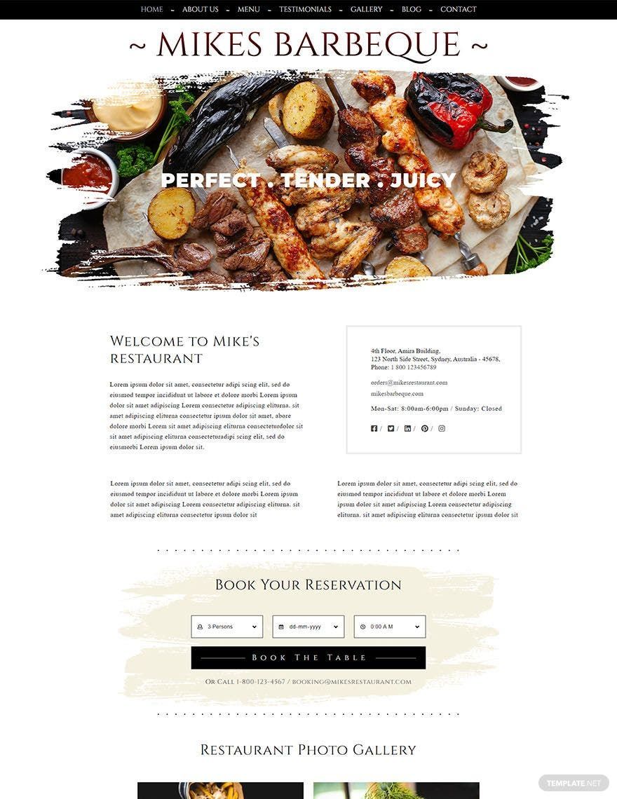 Free BBQ Restaurant WordPress Theme Template Wordpress Template