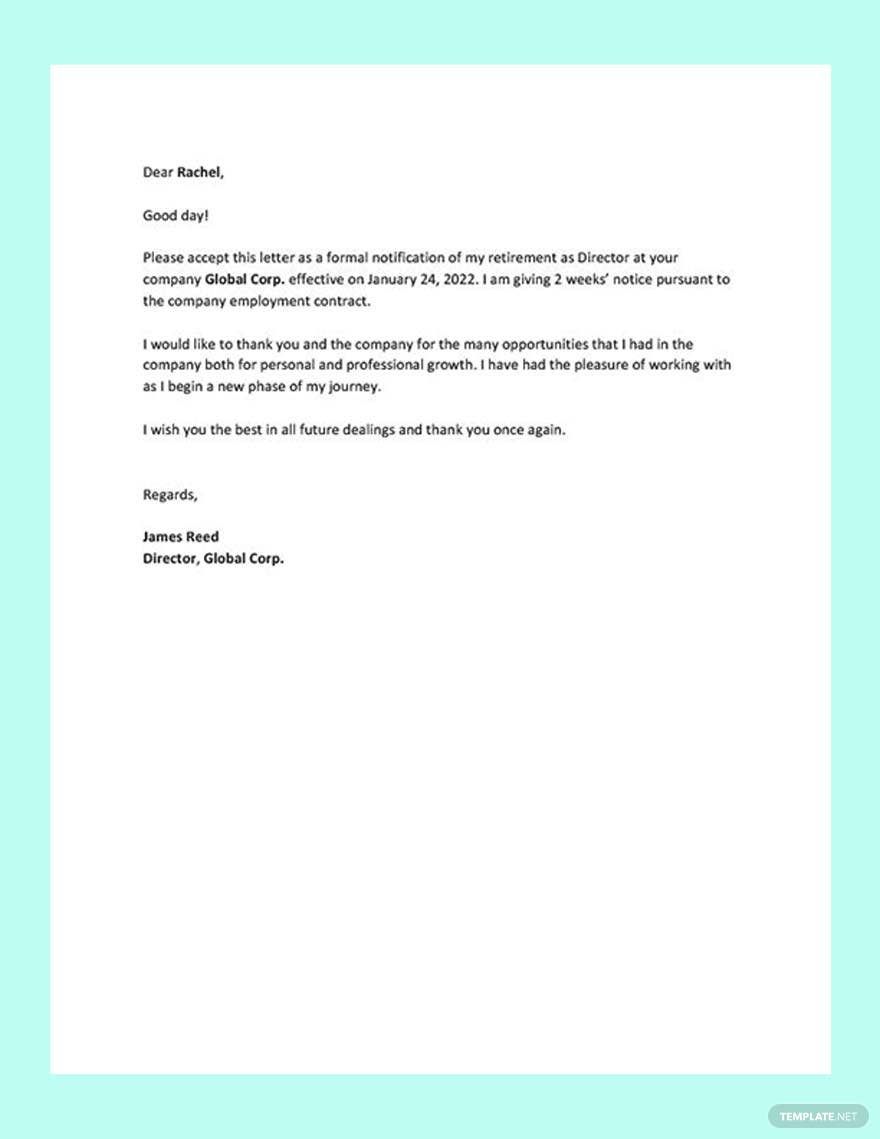 Retirement Resignation Letter Template - Google Docs, Word | Template.net