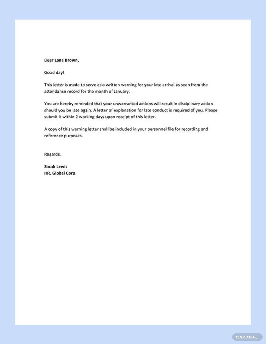 Warning Letter Format To Employee For Late Ingress Infoupdate