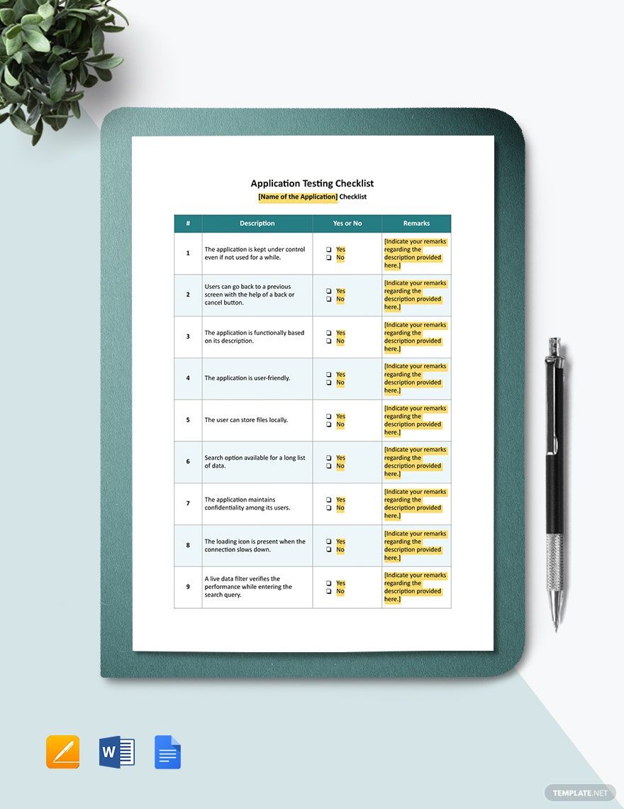 Application Testing Checklist Template Download In Word Google Docs Apple Pages Template
