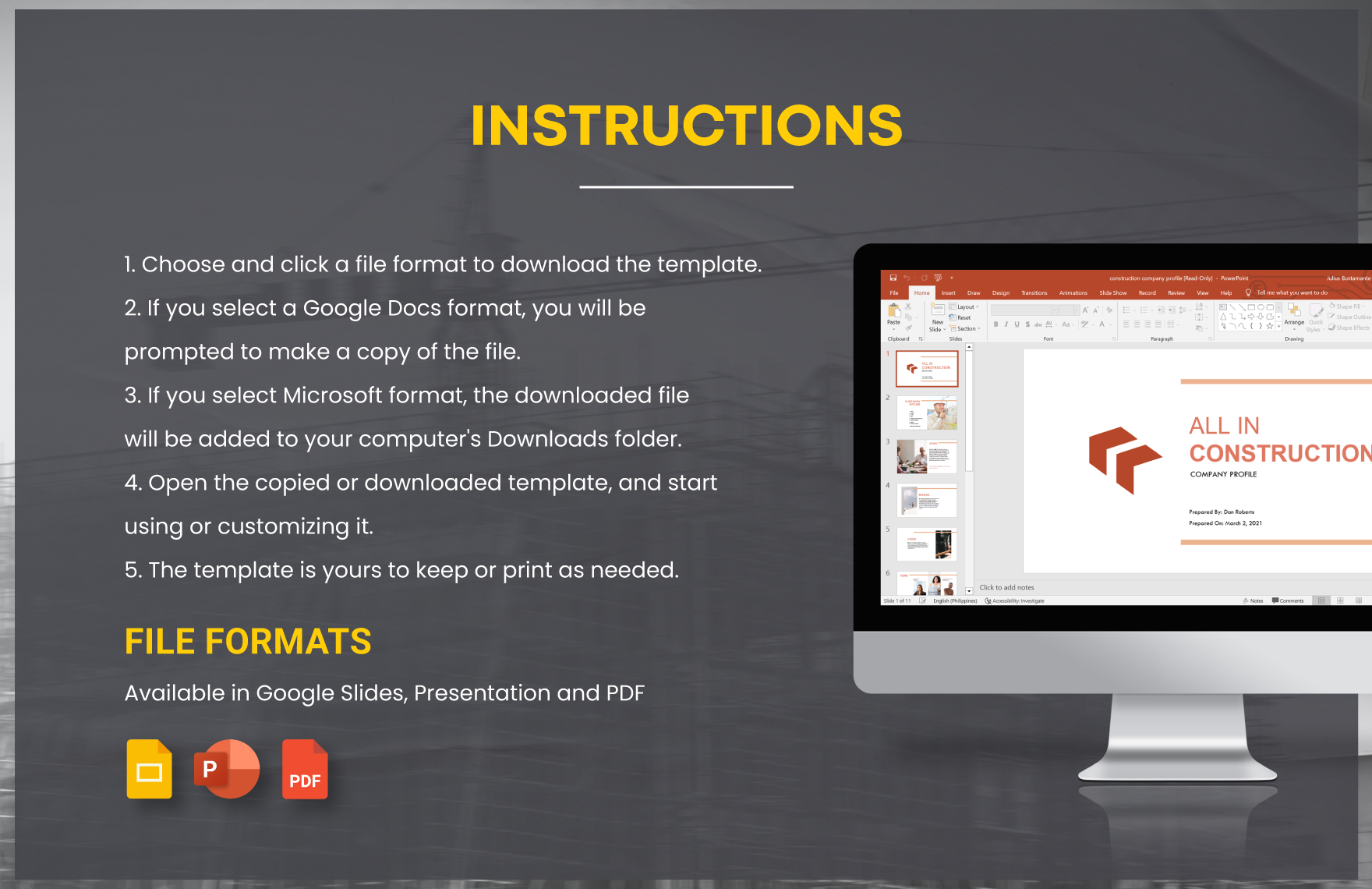 Construction Company Profile Template - Download in PowerPoint, Apple ...
