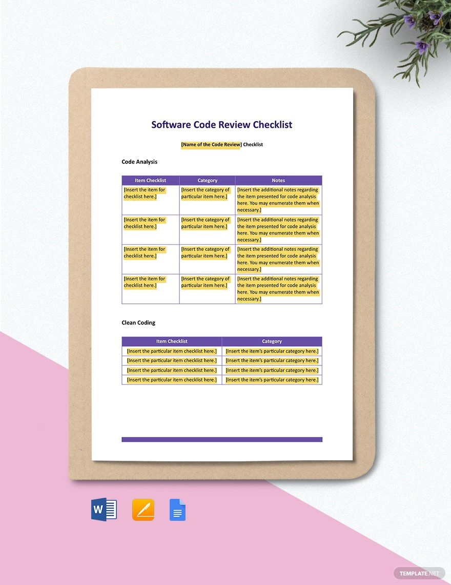 Software Code Review Checklist Template In GDocsLink Pages MS Word