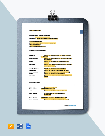 Blank Software & IT Statement Template - Google Docs, Word, Apple Pages ...