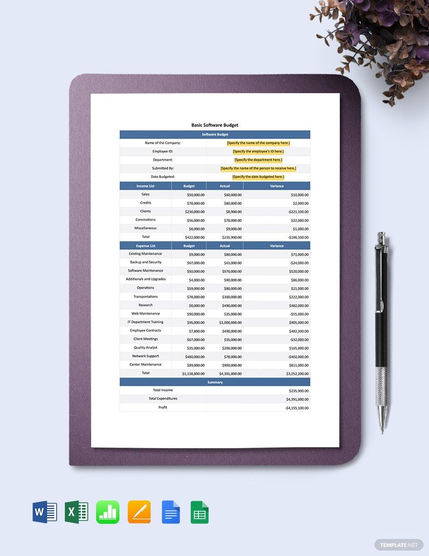 Sample Software Budget Template - Google Docs, Google Sheets, Excel ...