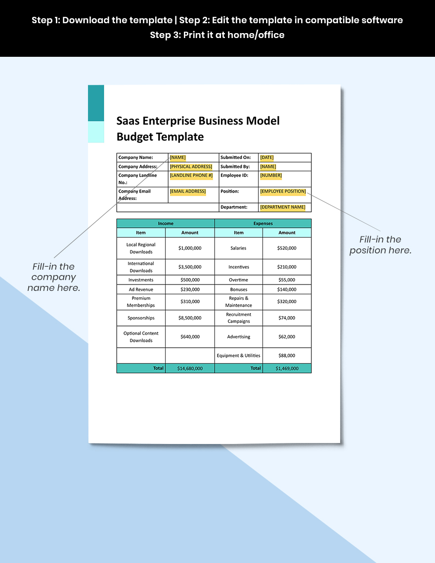 SaaS Enterprise Business Model Budget Template - Google Docs, Google ...