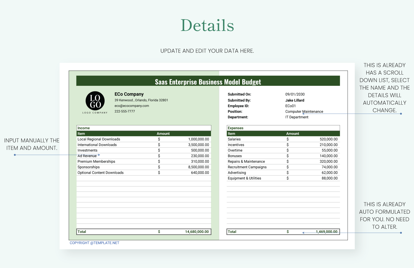 Free Saas Enterprise Business Model Budget Template Download In Word