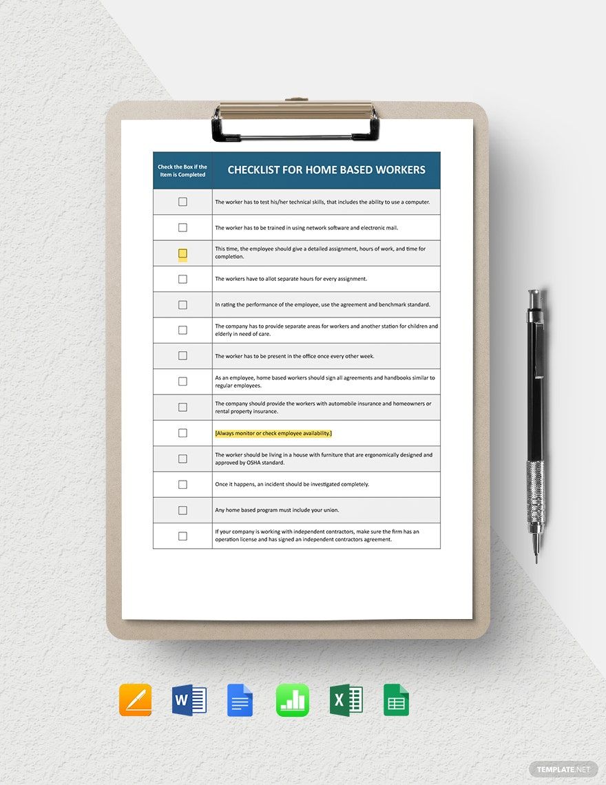 Home Based Worker Checklist Template Download In Word Google Docs 