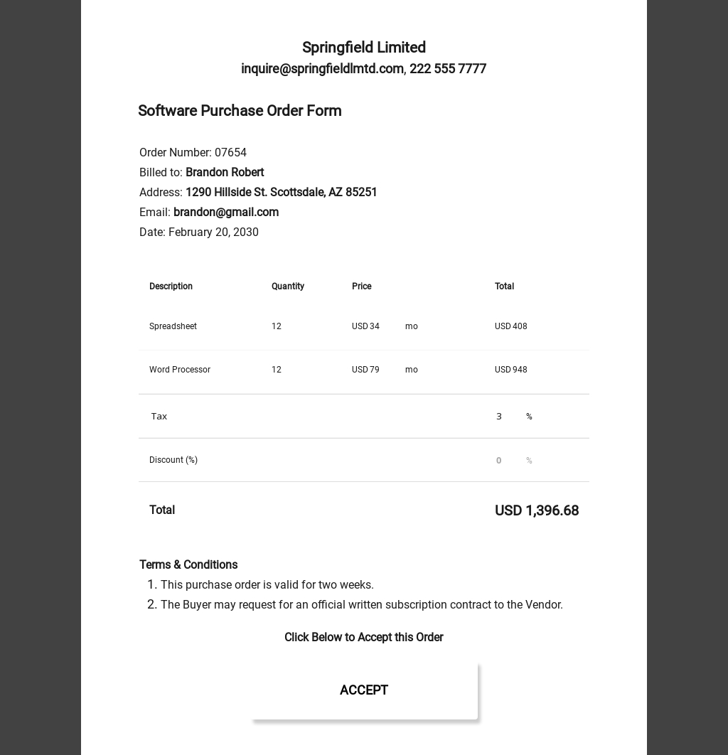 FREE Purchase Order Form Template - PDF | Word (DOC) | Excel | Apple ...