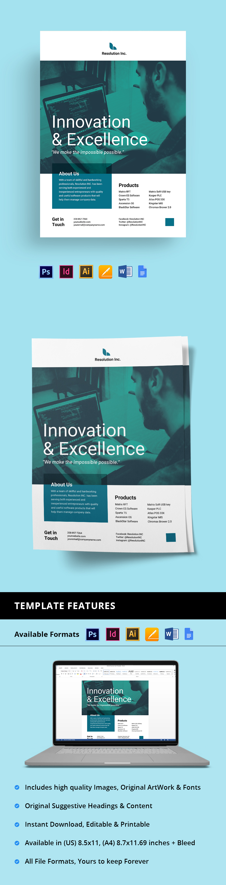 Creative Software Company Flyer Template - Illustrator, InDesign, Word ...