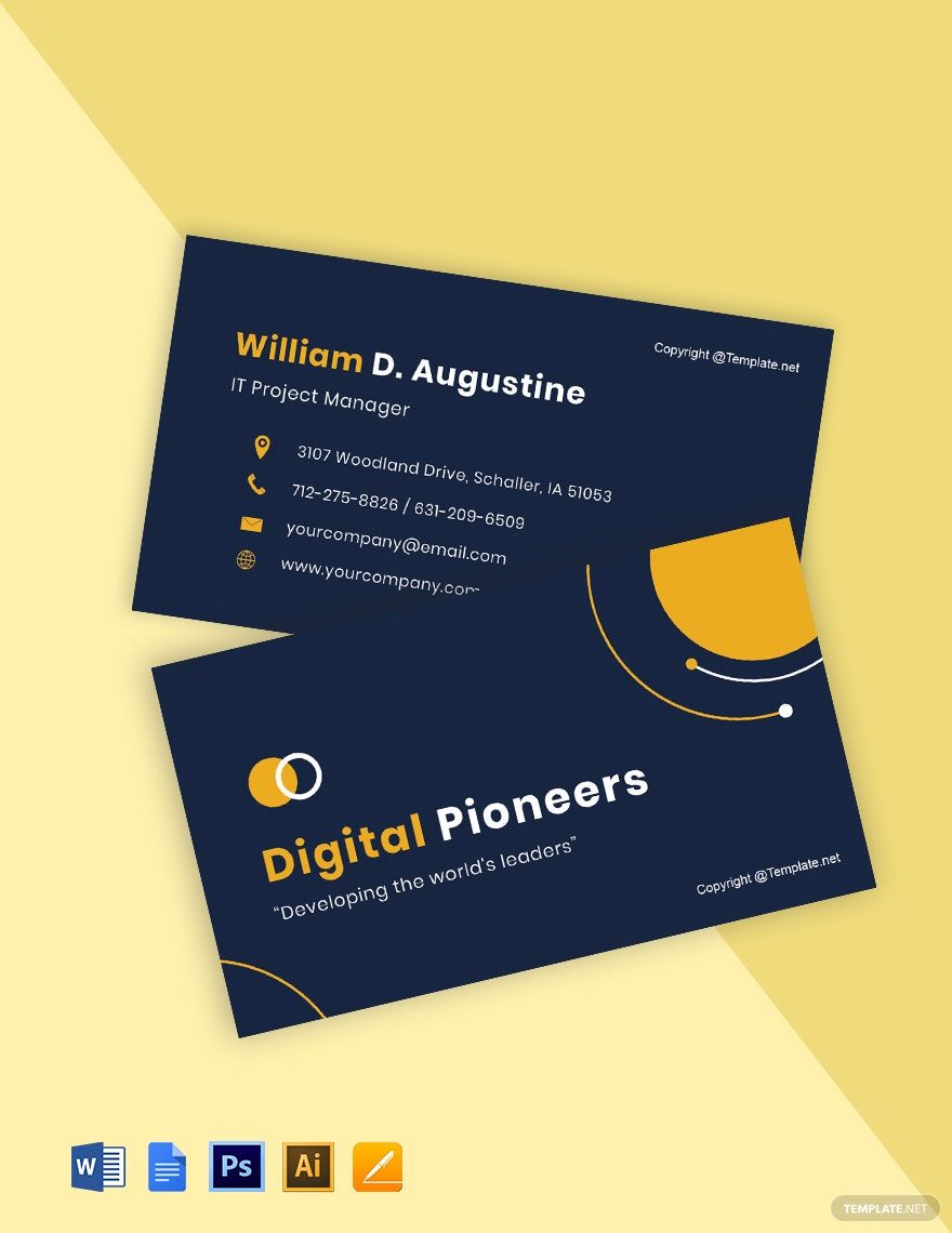 Sample Project Manager Business Card Template Google Docs Illustrator Word Apple Pages PSD 