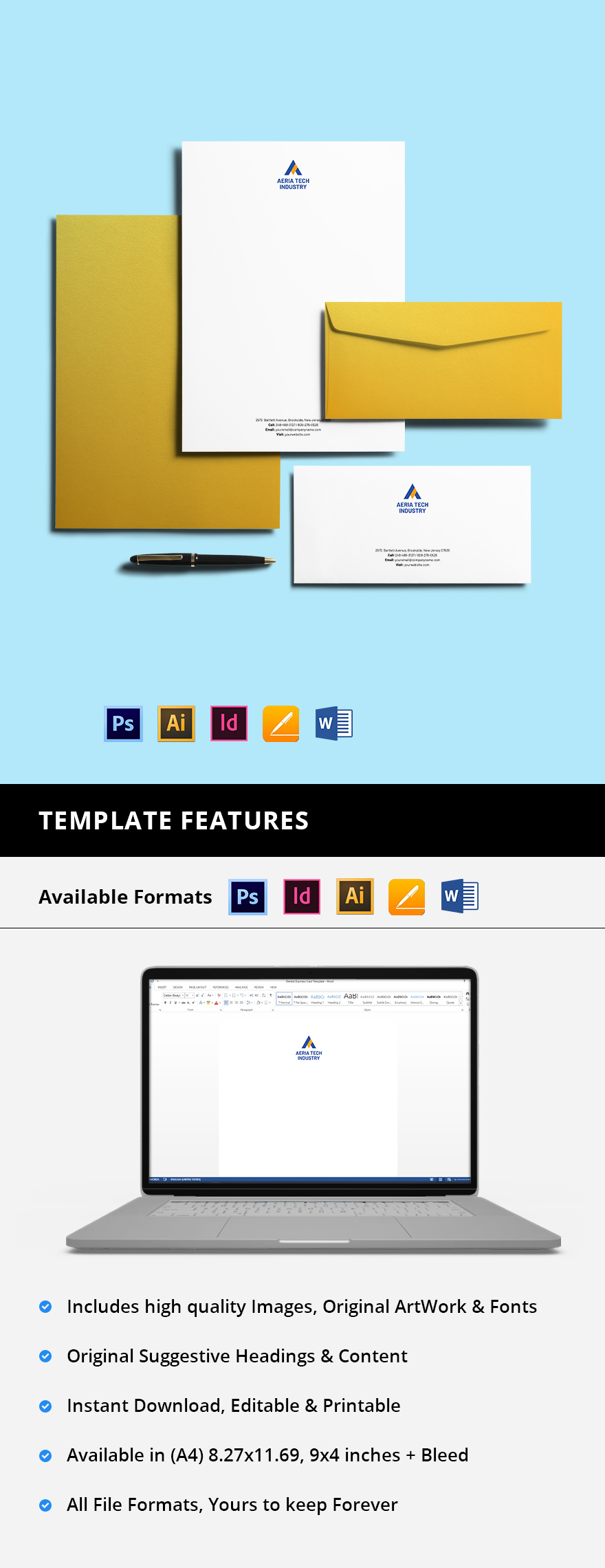 Software Company Envelope Template - Illustrator, InDesign, Word, Apple ...