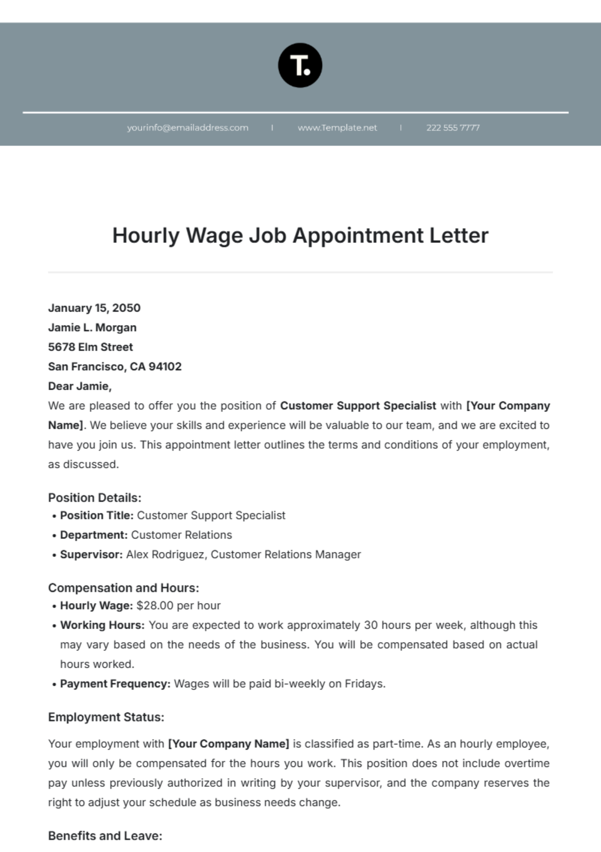 Free Hourly Wage Job Appointment Letter Template To Edit Online Free Hourly Wage Job Appointment Letter Template To Edit Online