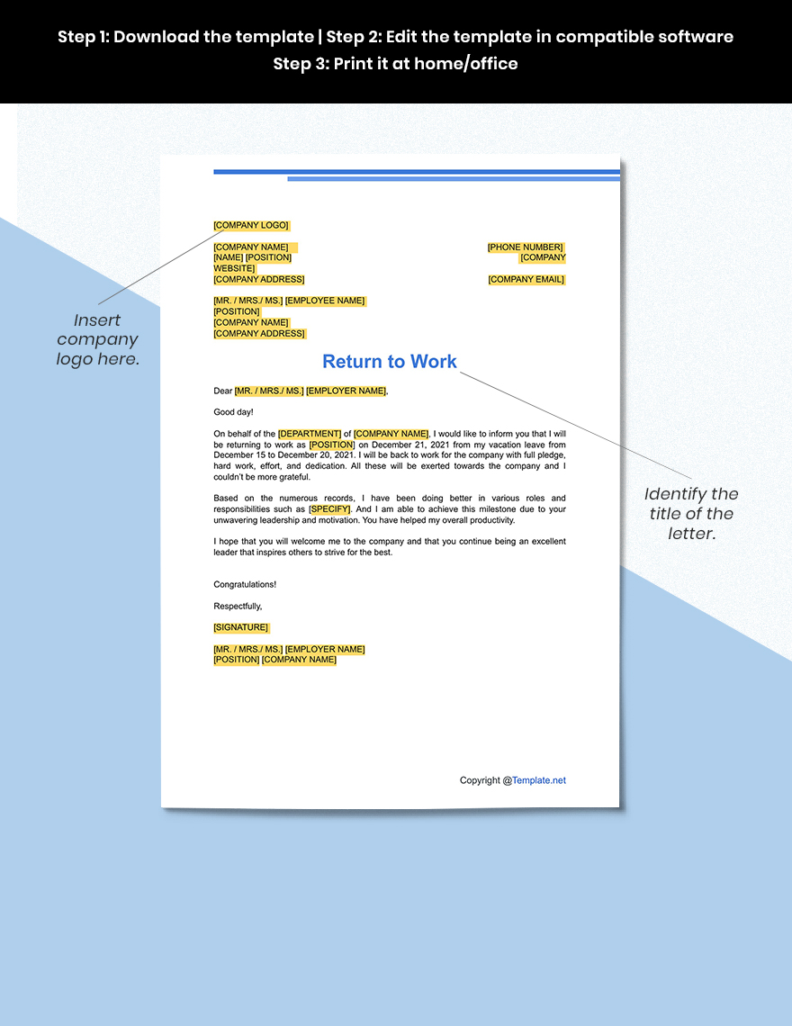 Return To Work Letter Template Google Docs Word Apple Pages 