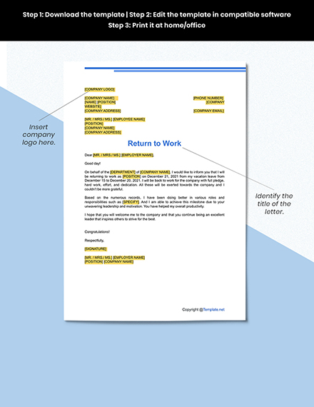 Free Return to Work Letter Template - Google Docs, Word, Apple Pages ...