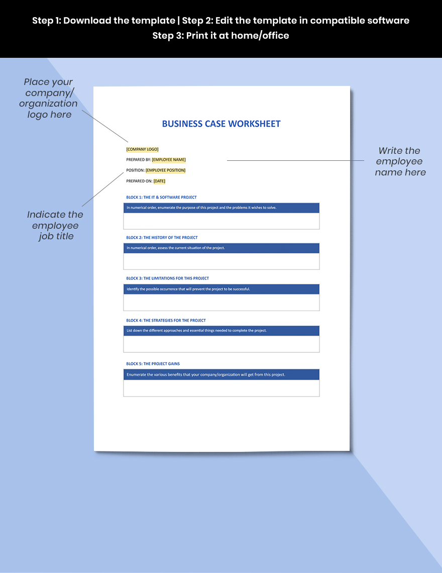 Business Case Worksheet Template - Download in Word, Google Docs, Excel ...