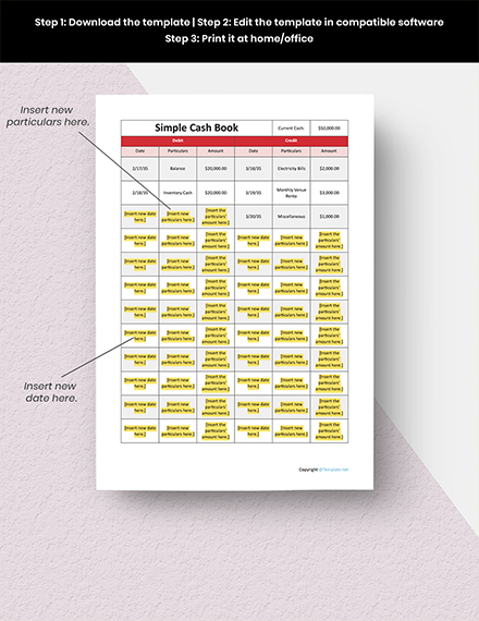 Simple Cash Book Template - Google Docs, Google Sheets, Excel, Word ...