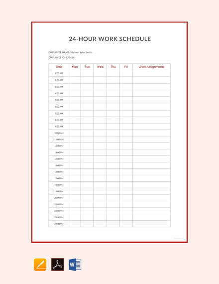 24 Hour Work Schedule Template Google Docs Word Apple Pages PDF 