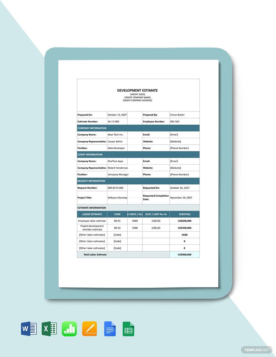 Development Estimate Template Download In Word Google Docs Excel 