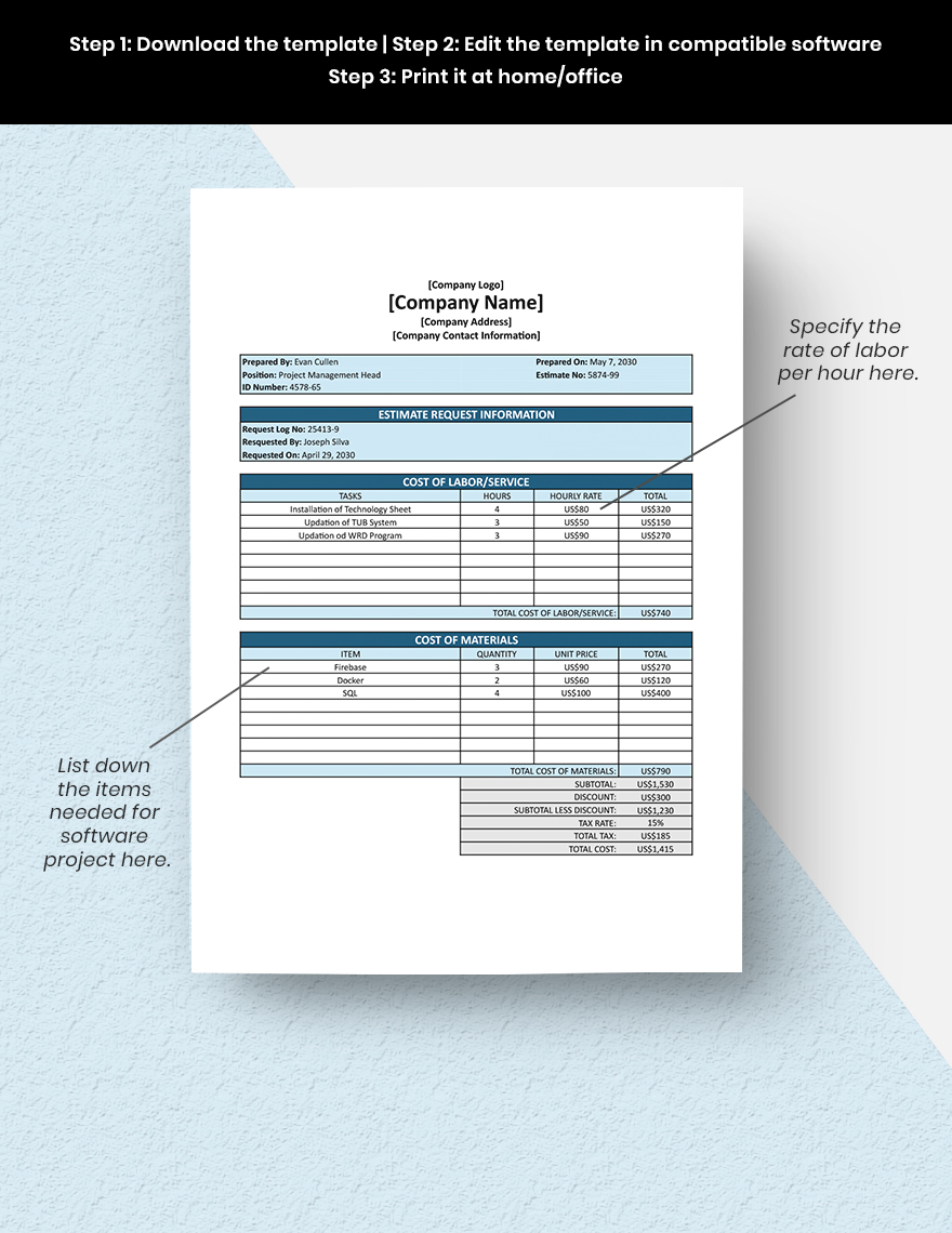 Software Cost Estimate Template Download In Word Google Docs Excel 