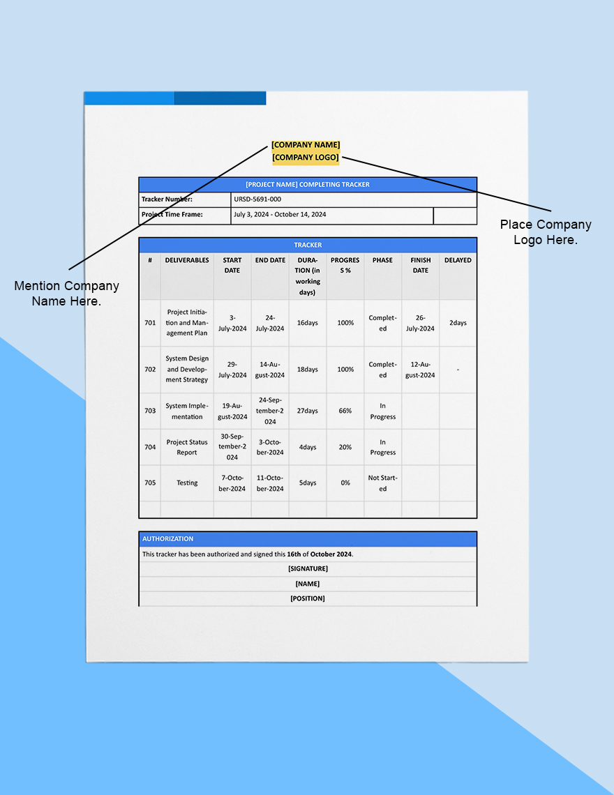 Project Completing Tracker Template in Numbers, MS Word, MS Excel ...