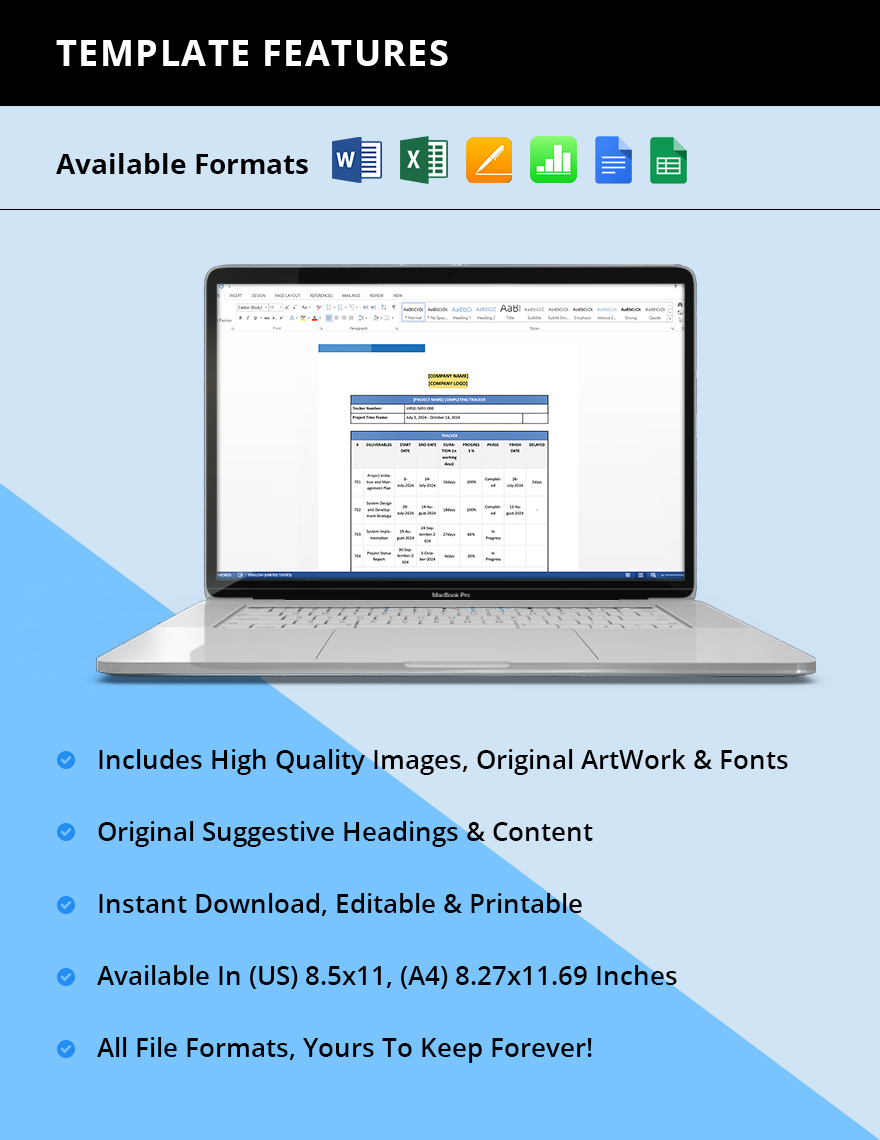 Project Completing Tracker Template in Numbers, MS Word, MS Excel ...