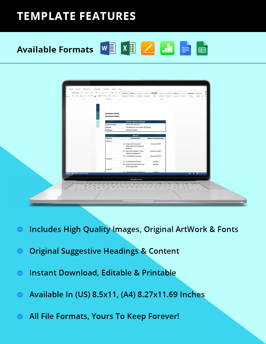Project Module Tracker Template in Numbers, Word, Excel, Pages, Google ...