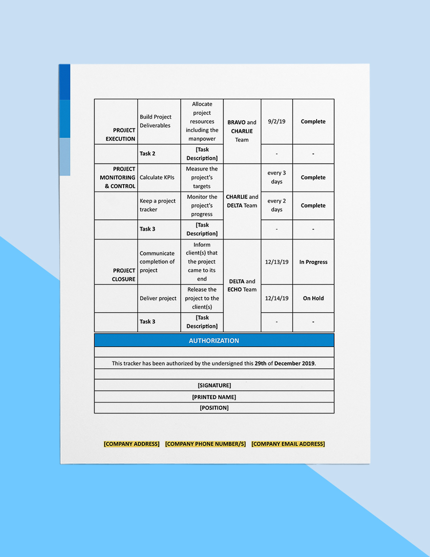 Project & Task Tracking Template - Download in Word, Google Docs, Excel, Google Sheets, Apple ...