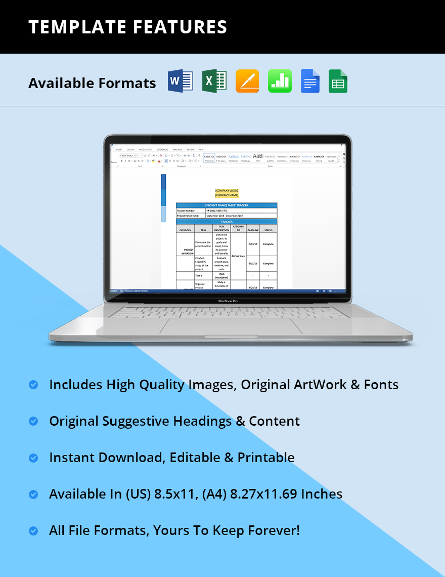 Project & Task Tracking Template - Download in Word, Google Docs, Excel, Google Sheets, Apple ...