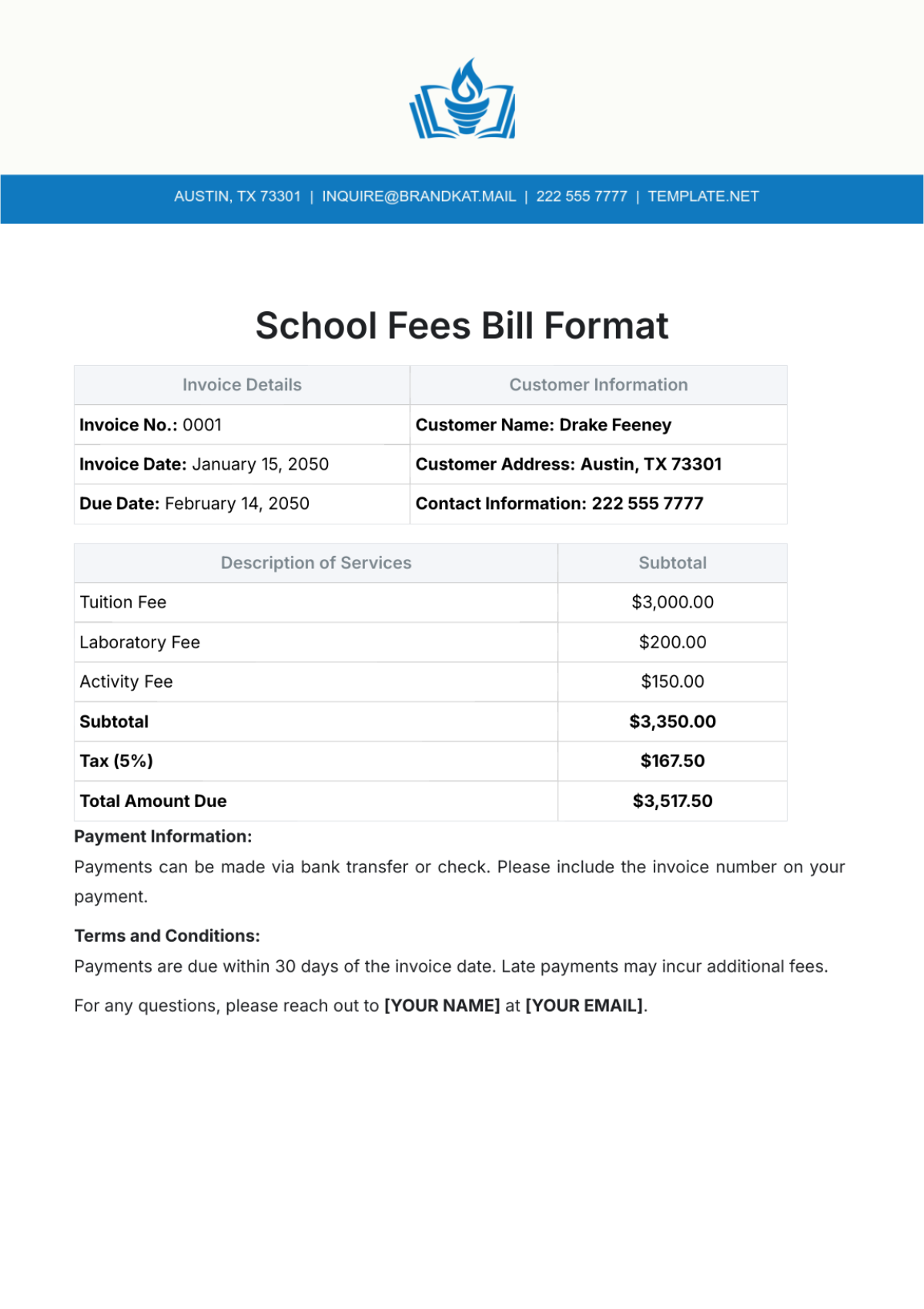 Fees Format Pdf Infoupdate