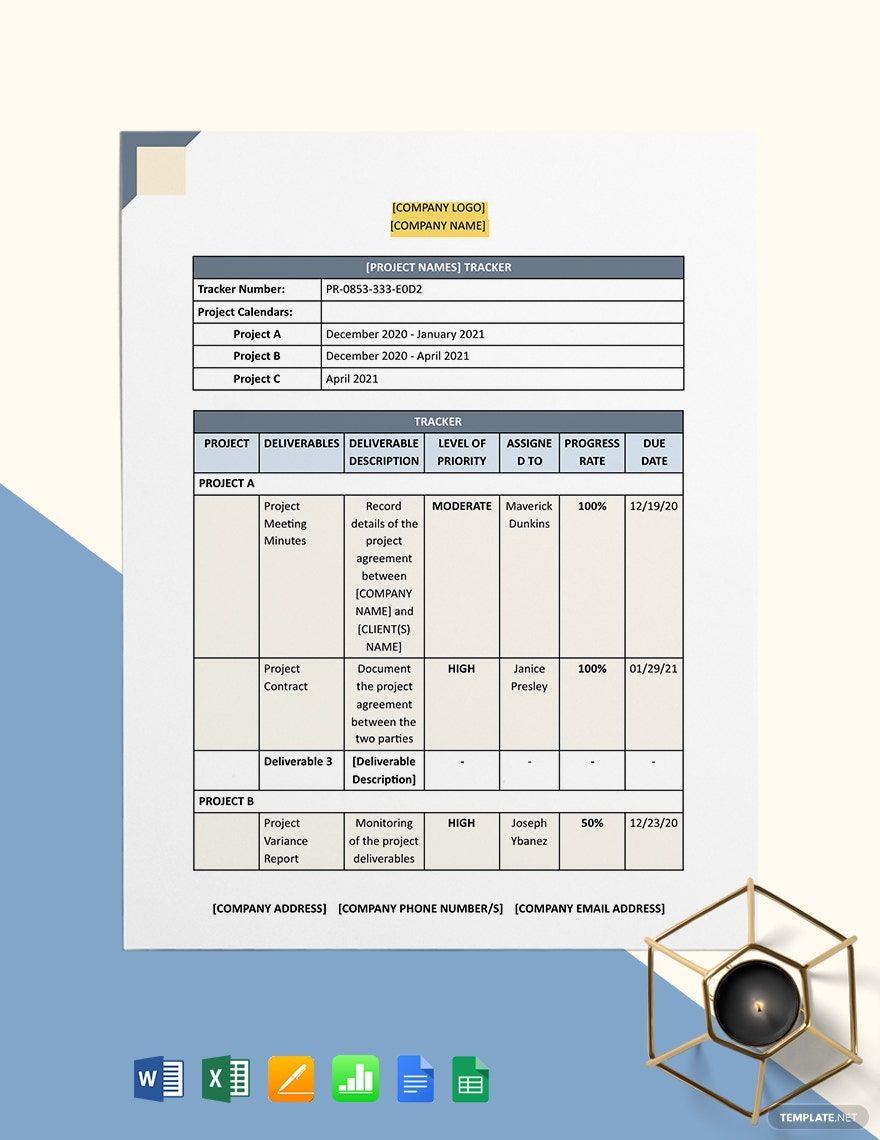 Multiple Project Tracking Template Google Docs Google Sheets Excel Word Apple Numbers 