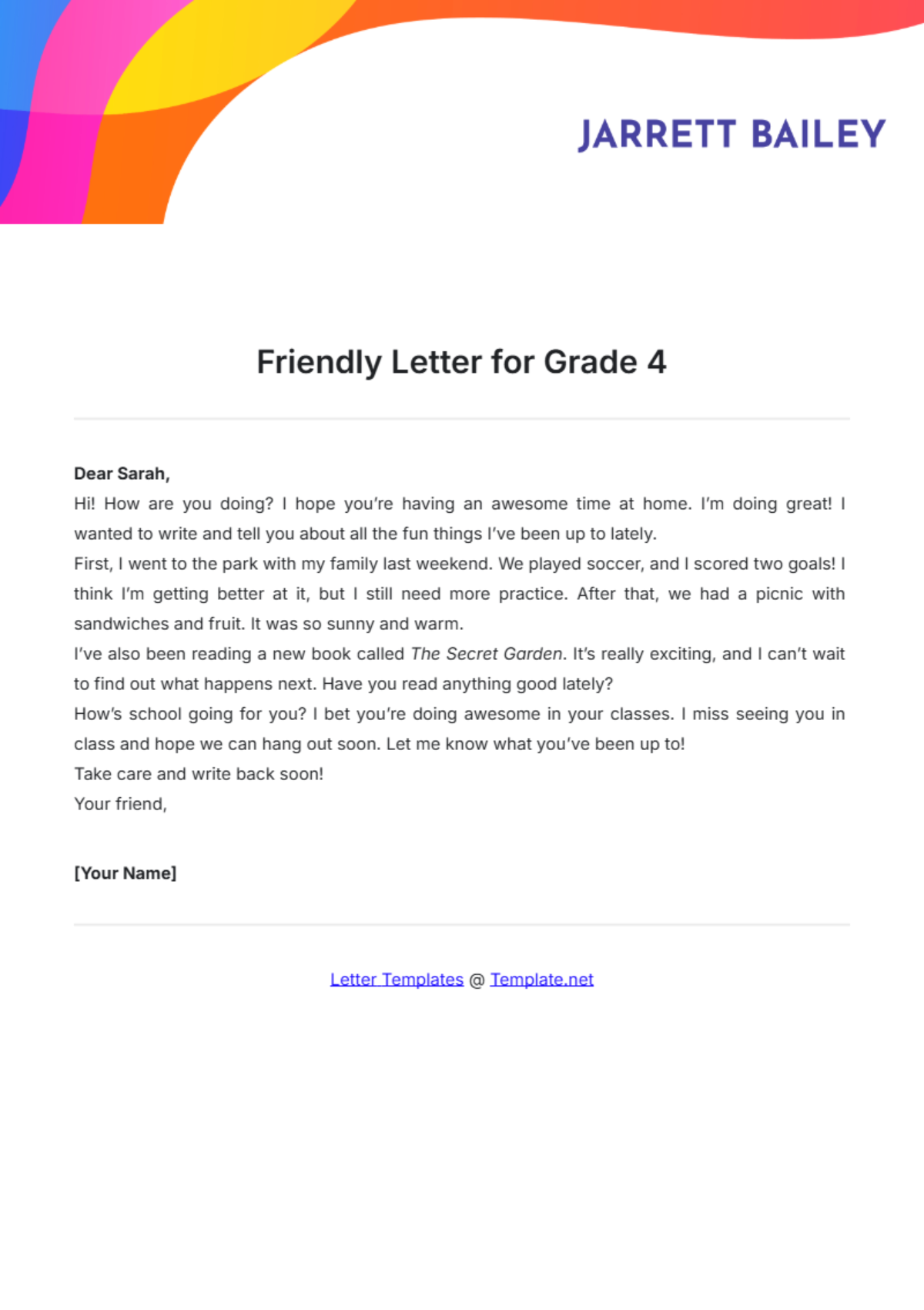 Free Friendly Letter For Grade 4 Template To Edit Online