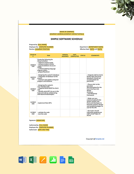 Free Simple Software Schedule Template
