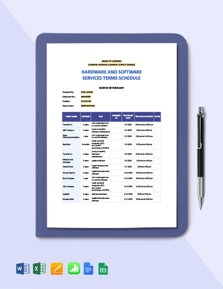 Blank Software Schedule Template - Google Docs, Google Sheets, Excel, Word, Apple Numbers, Apple ...